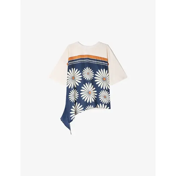 Sandro Scarf-print Short-sleeve Cotton T-shirt - Deep Blue / Ocher