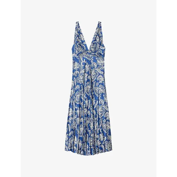 Sandro V-neck Floral-print Woven Maxi Dress - Blue / Ecru