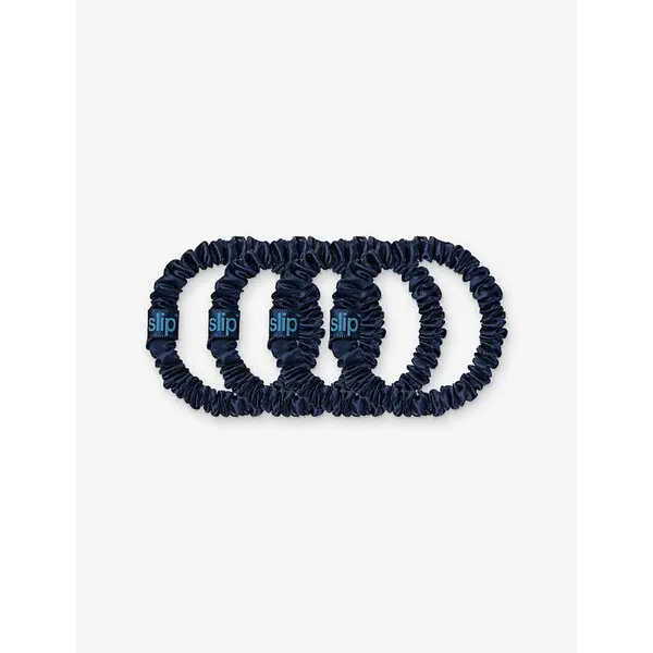 Slip Pack Of Four Skinny Silk Scrunchies - Navy