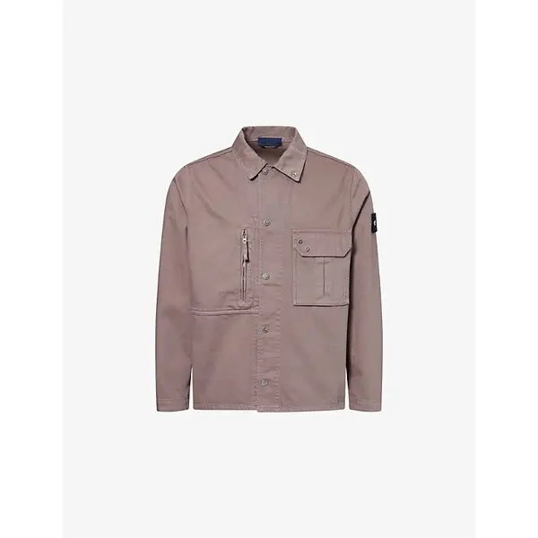 Stone Island Brand-badge Bull Denim Overshirt - Purple Grey