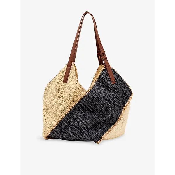 REISS Diagonal-seam Raffia Tote Bag
