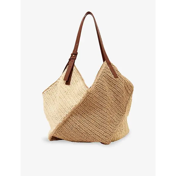 REISS Diagonal-seam Raffia Tote Bag