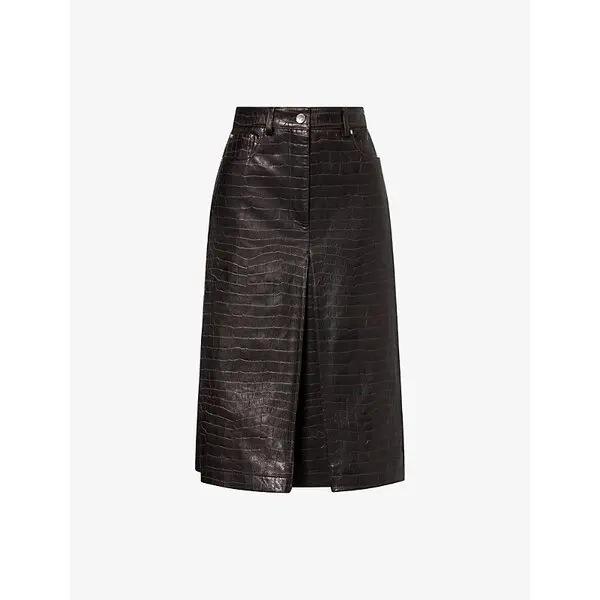 Rabanne Croc-effect Leather Midi Skirt