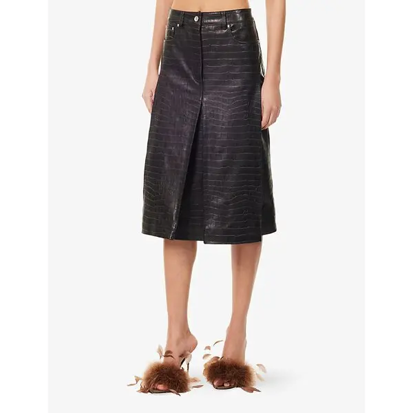 Rabanne Croc-effect Leather Midi Skirt