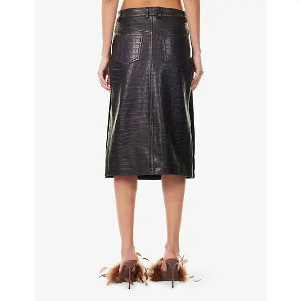 Rabanne Croc-effect Leather Midi Skirt