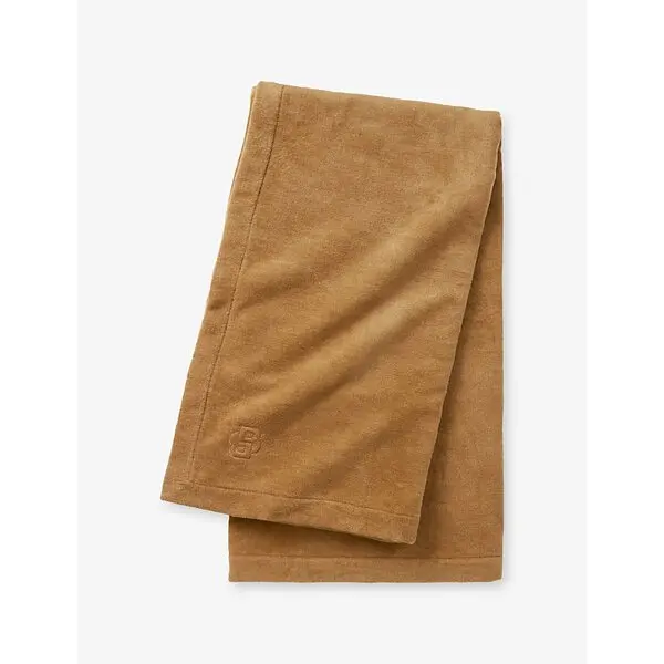 BOSS Reverso Logo-embroidered Cotton-blend Throw 170cm X 130cm - Camel