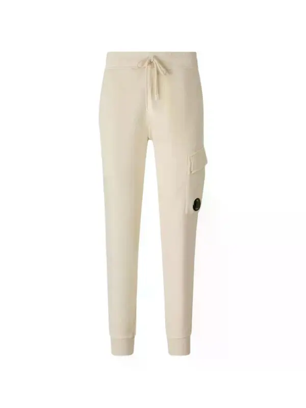 C.P. COMPANY Cotton Diagonal Fleece Cargo Lens Trousers - Neutrals