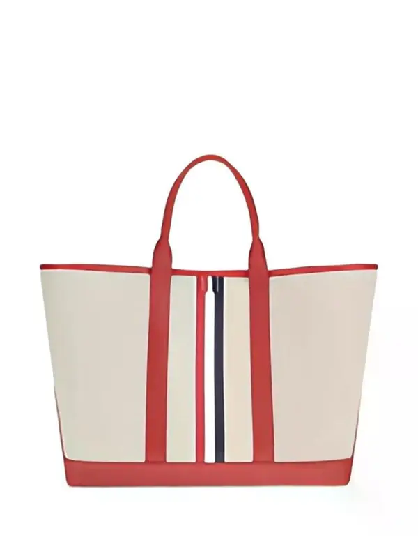 Thom Browne Striped Leather Handles Tote - Neutrals