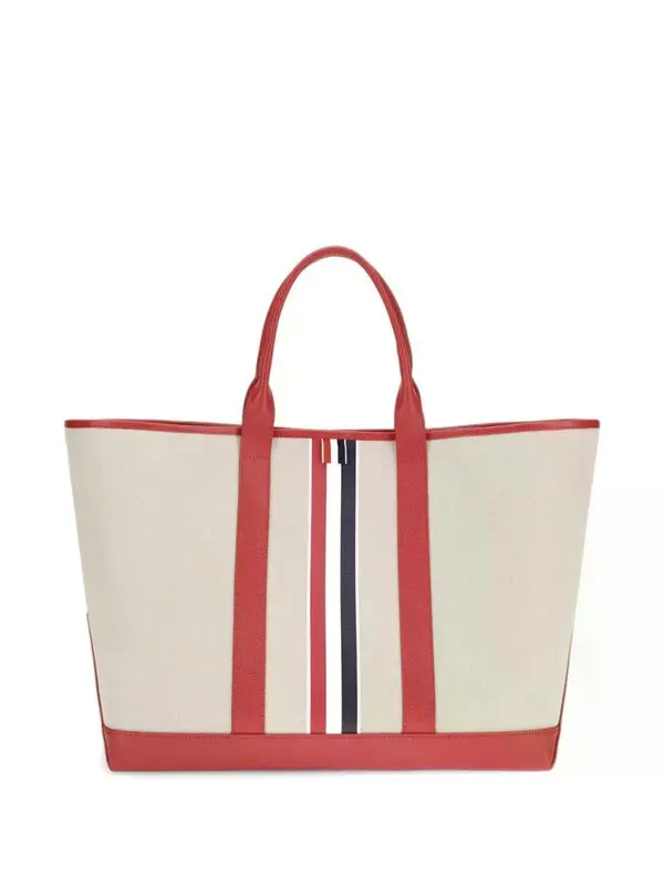 Thom Browne Striped Leather Handles Tote - Neutrals