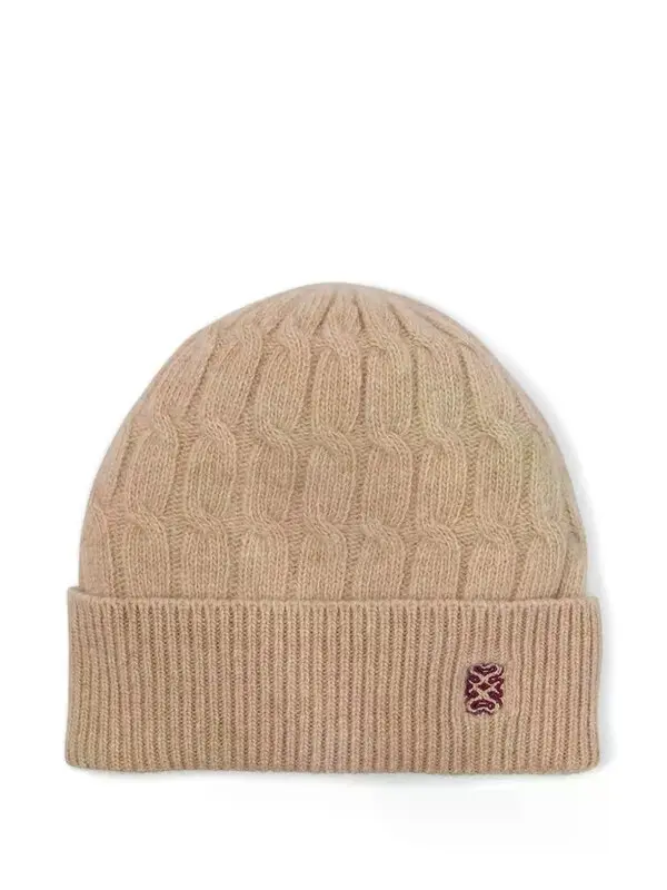 Sandro Cable-knit Embroidered Beanie Hat - Neutrals