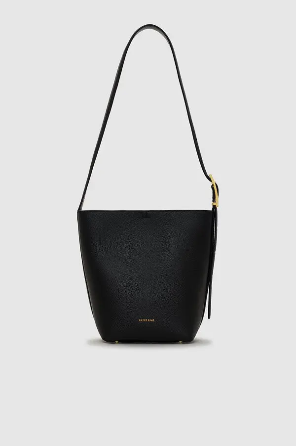 ANINE BING Elly Medium Bucket Bag Grained Leather - Black