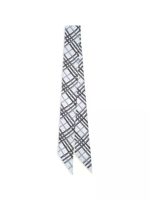 Burberry Skinny Reversible Etched Knight Silk Scarf - White