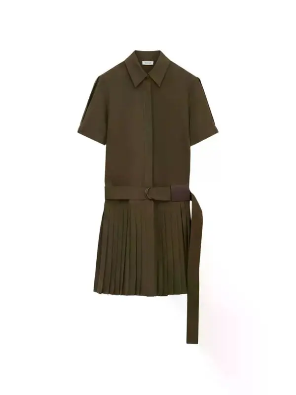 Loewe Pleated Belted Mini Dress - Green