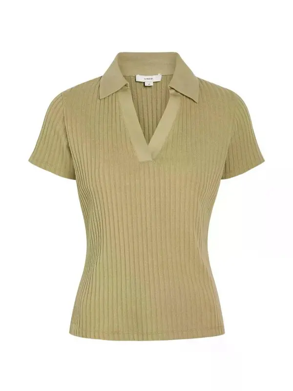 Vince Ribbed V-neck Top - Green