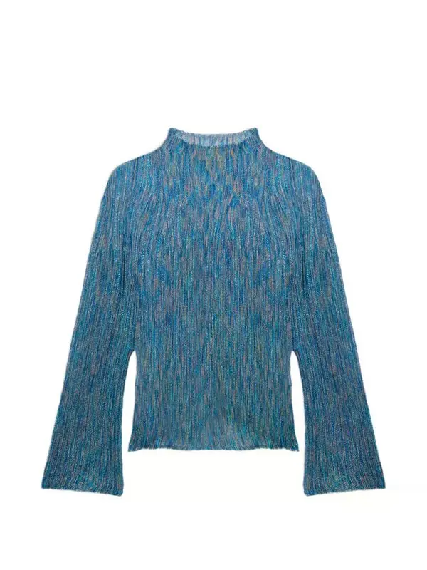 Momoni Miraflores Ribbed Flared-sleeves Top - Blue