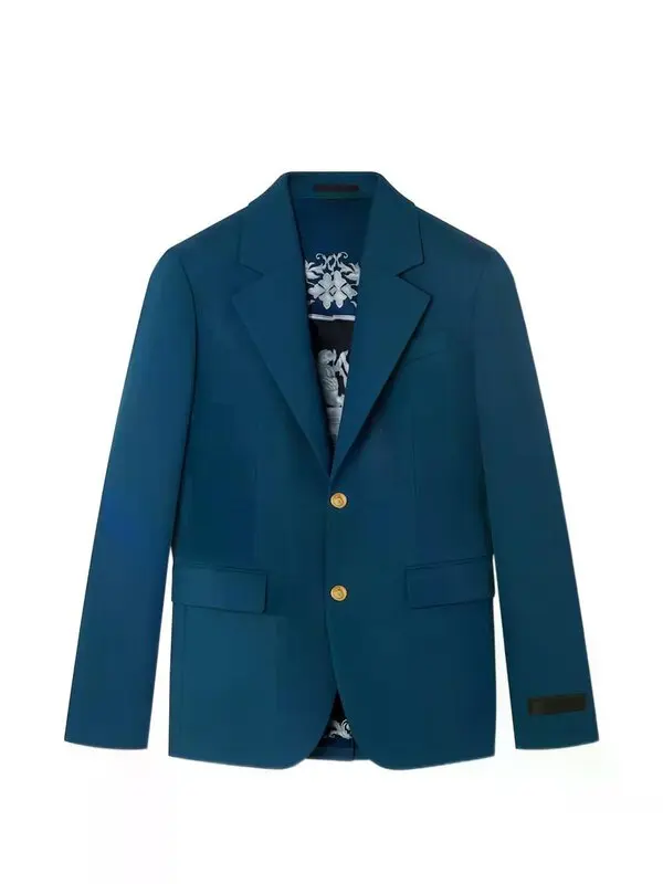 Versace Button Logo-patch Blazer - Blue