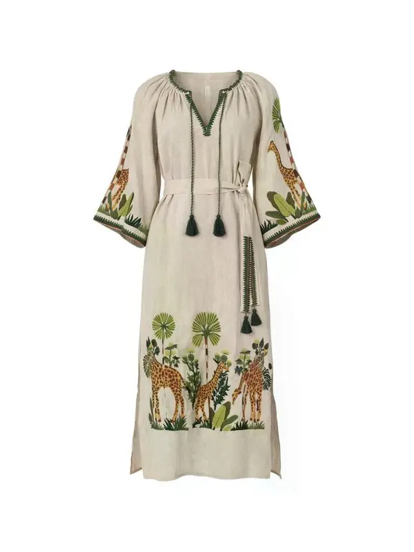 BENARAS BY CITRUS Giraffe Embroidery Dress