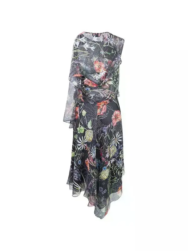 Alexander McQueen Asymmetrical Flower-print Midi Dress