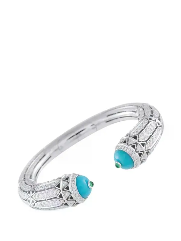CARTIER Diamond, Turquoise, And Emerald Bracelet - Silver