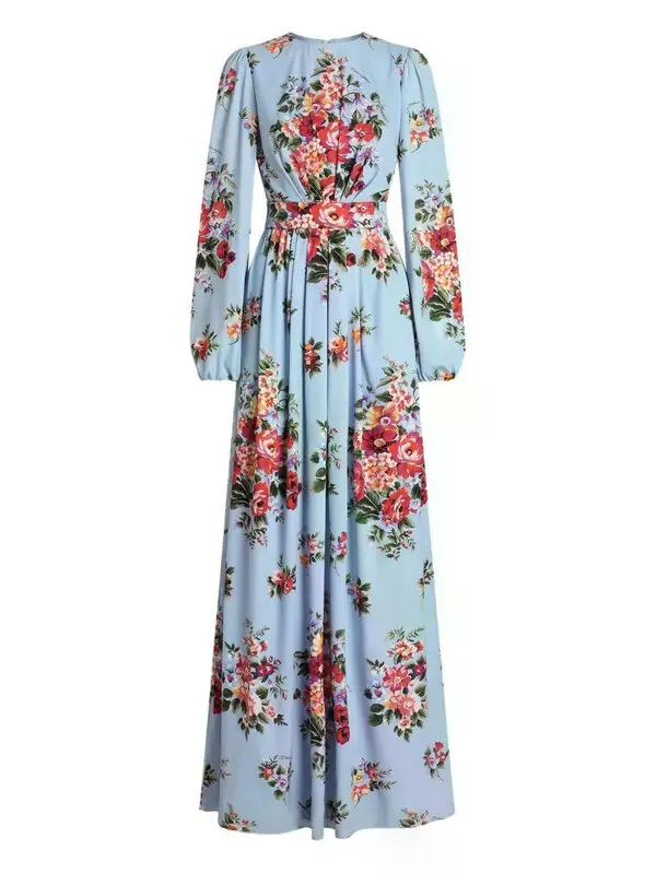 Dolce & Gabbana Flora-printl Belted Maxi Dress - Blue