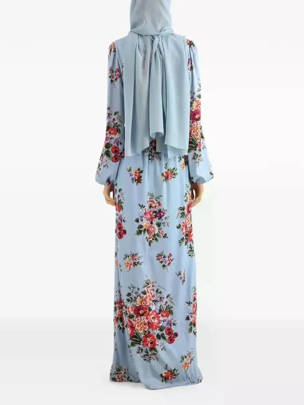 Dolce & Gabbana Flora-print Belted Maxi Dress - Blue
