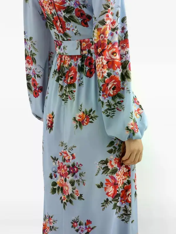 Dolce & Gabbana Flora-print Belted Maxi Dress - Blue