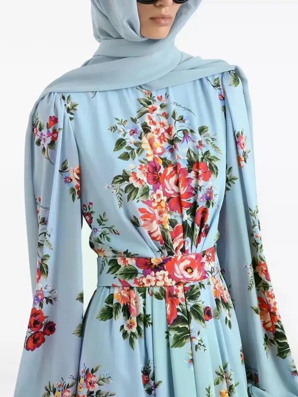Dolce & Gabbana Flora-print Belted Maxi Dress - Blue
