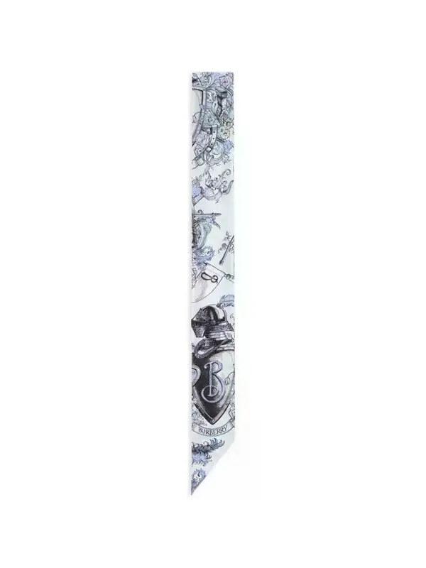Burberry Skinny Reversible Etched Knight Silk Scarf