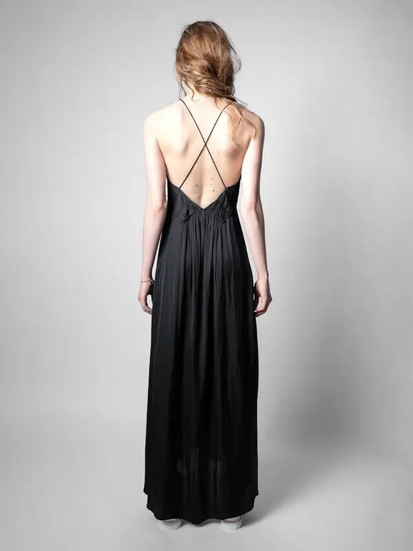 Zadig&Voltaire Rayonne Satin Maxi Dress With Criss-cross Straps And Front Slit - Black