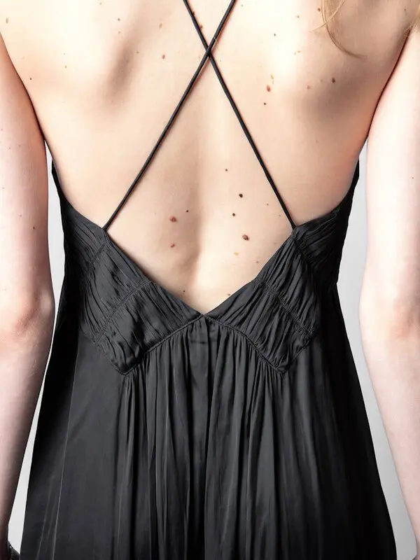 Zadig&Voltaire Rayonne Satin Maxi Dress With Criss-cross Straps And Front Slit - Black