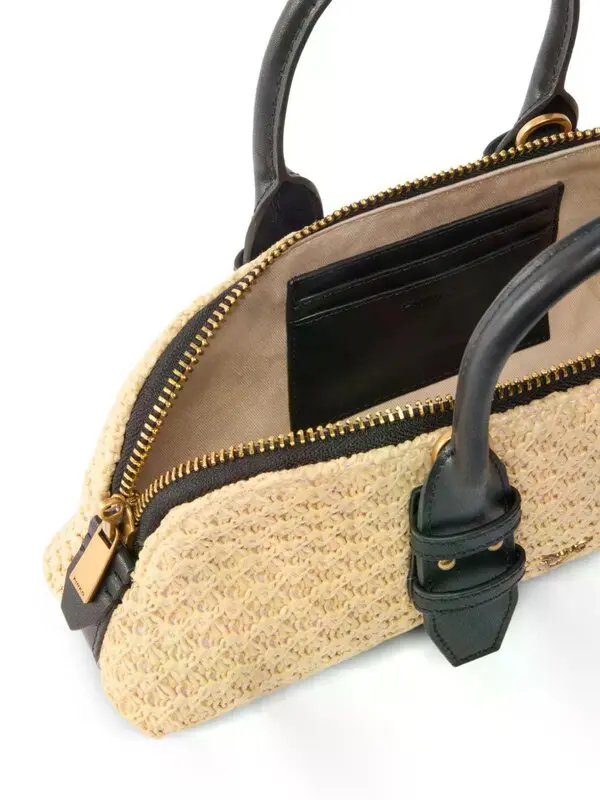 Pinko Small Escape Tote Bag In Woven Raffia With Leather Accents