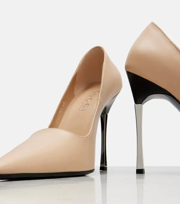 Gucci Leather Pointed Toe Pumps - Beige