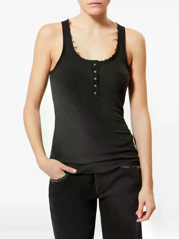 Isabel Marant Étoile Ribbed Silk Jersey Sleeveless Button-front T-shirt - Black