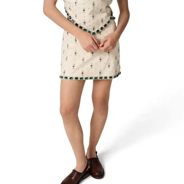 Miu Miu Embroidered Canvas Skirt - Ecru