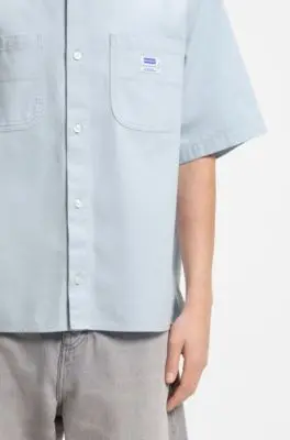 Hugo Oversize-fit Shirt In Slub Cotton With Patch Pockets - Light Blue
