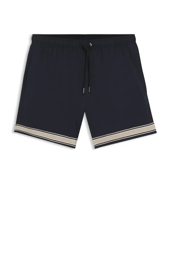 BOSS Drawstring Swim Shorts In Stretch Fabric With Tape Trim - Dark Blue