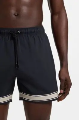 BOSS Drawstring Swim Shorts With Tape Trim - Dark Blue