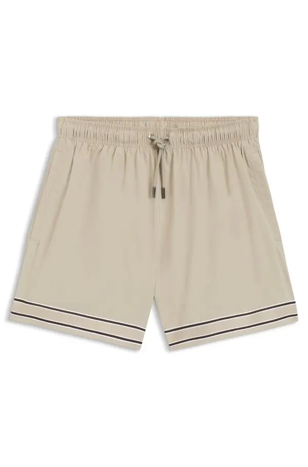 BOSS Drawstring Swim Shorts In Stretch Fabric With Tape Trim - Light Beige