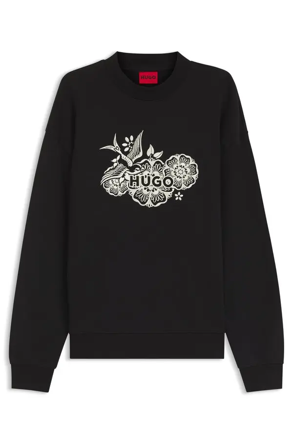 Hugo Cotton-terry Sweatshirt With Embroidered Artwork - Black
