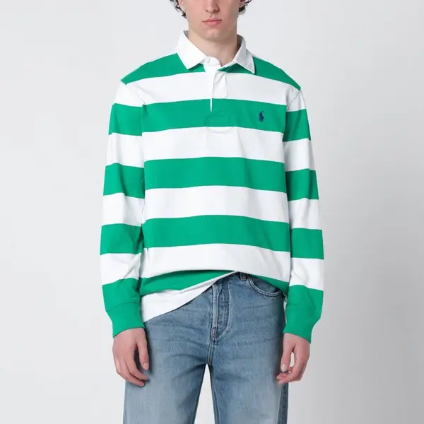 Polo Ralph Lauren White/ Striped Classic Fit Polo Shirt - Green