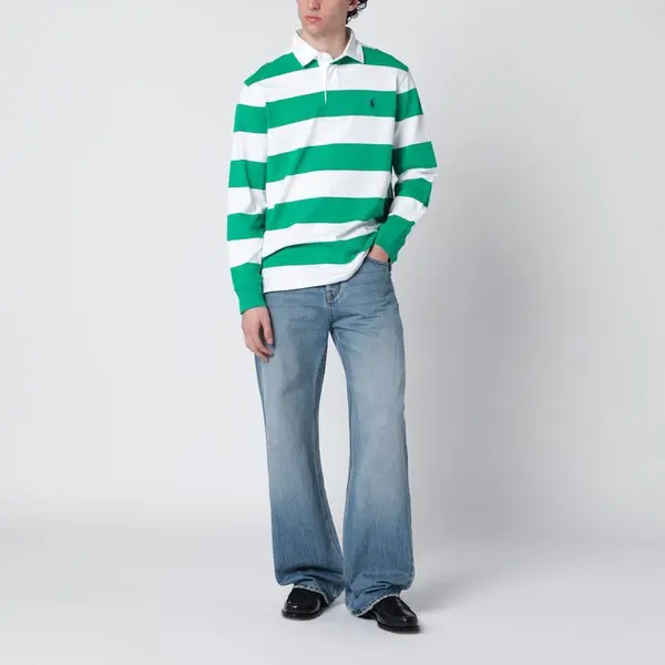Polo Ralph Lauren White/ Striped Classic Fit Polo Shirt - Green