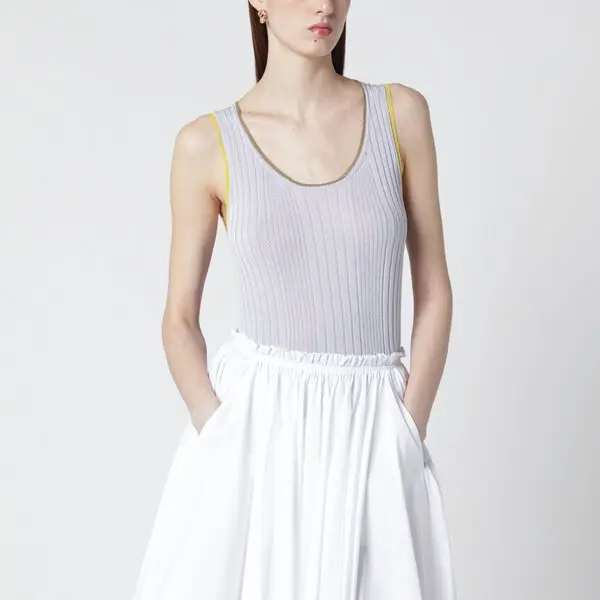 ROBERTO COLLINA Viscose-blend Knit Tank Top With Gold Trim - Multicolor