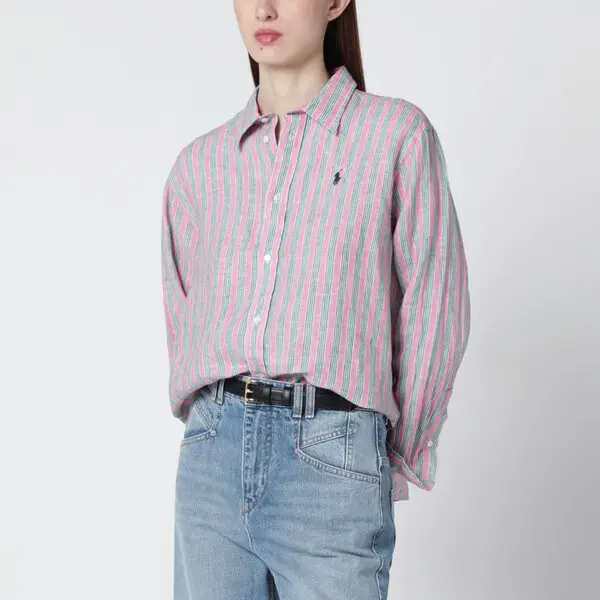 Polo Ralph Lauren Striped Crop Boxy Fit Linen Shirt - Multicolor