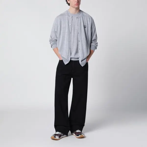 Maison Kitsuné Mélange Fox Head Wool Cardigan - Grey