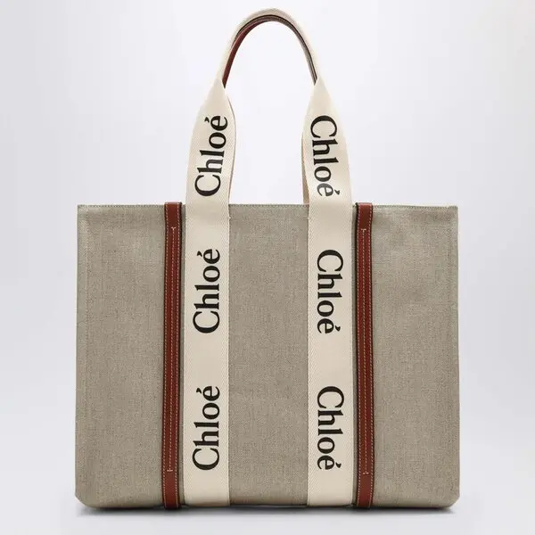Chloé Large Woody Tote Bag In Canvas - Beige