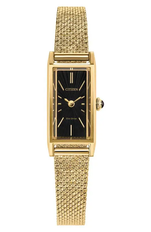Citizen Fio Tank Goldtone Mesh Strap Watch - Black/goldone