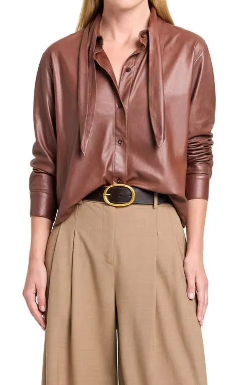 TWP Leather Tie-collar Button-up Shirt