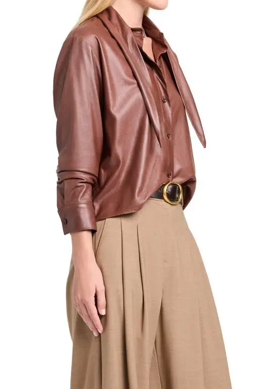 TWP Leather Tie-collar Button-up Shirt