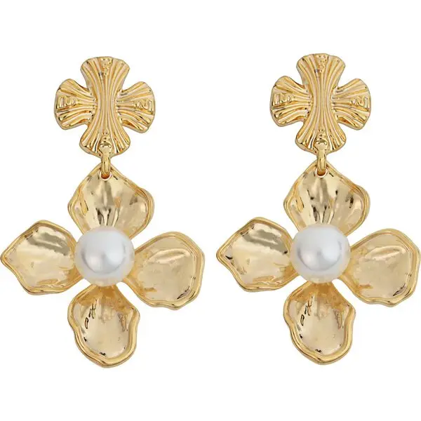 PANACEA Flower Faux Pearl Drop Earrings - White