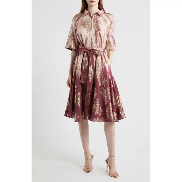 Kobi Halperin Tara Metallic Print Shirtdress - Rose Multi